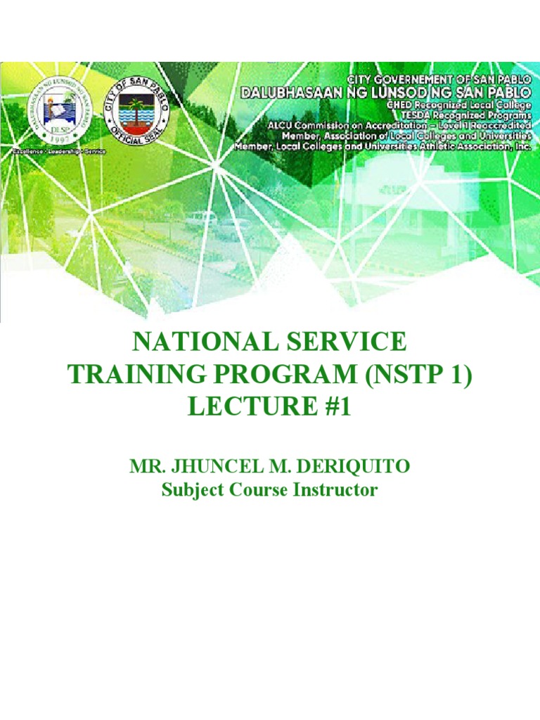 National Service Training Program (NSTP 1) Lecture #1: Mr. Jhuncel M ...