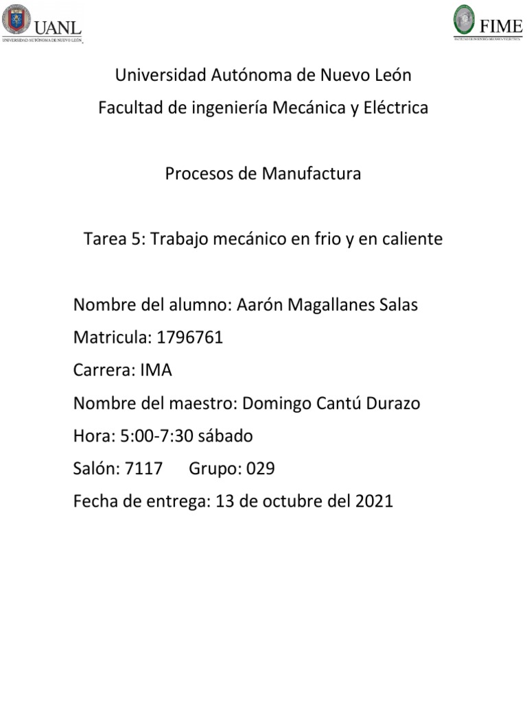Tarea 5 Procesos de Manufactura | PDF | Rieles | Forjar