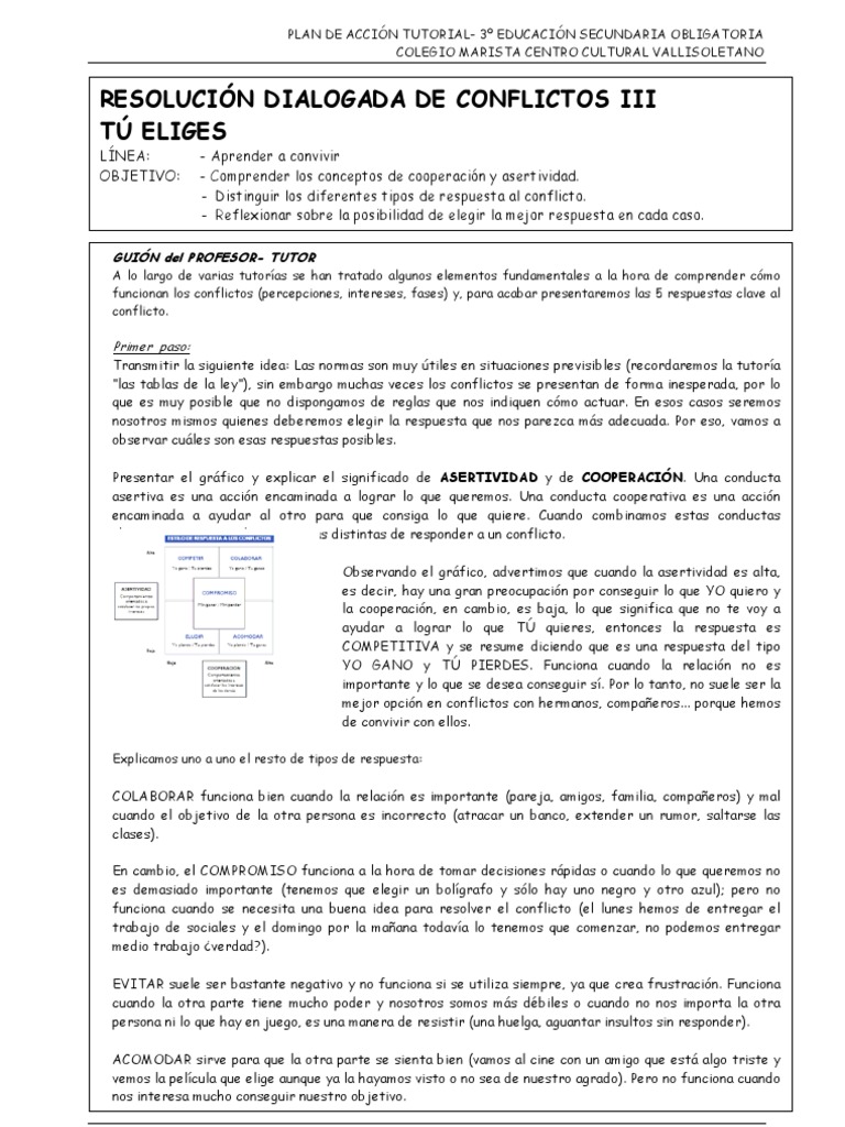Tutoría 3º ESO. Resolución de Conflictos 3. Tú Eliges | PDF | Educación ...