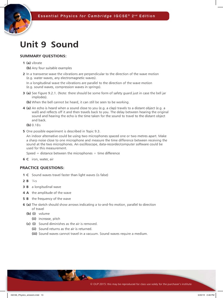 Unit 9 Sound: Summary Questions | PDF | Waves | Sound