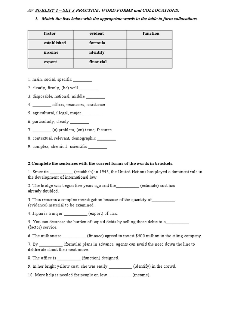 Av Sublist 1 Set 3 Practice | PDF