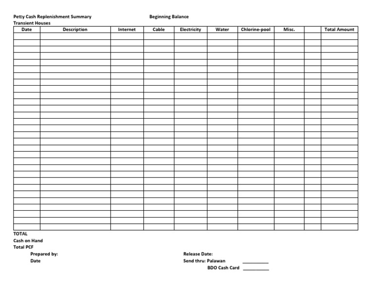 Petty Cash Replenishment SummaryBeginning Balance | PDF