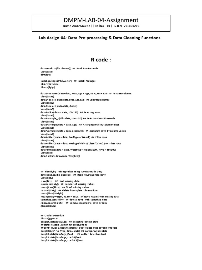 DMPM-LAB-04-Assignment: Rcode | PDF | Computer Data | Computing