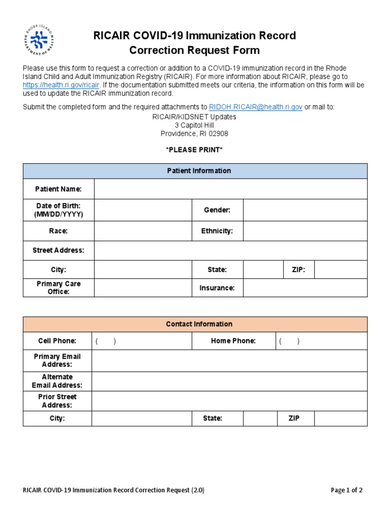 COVID Immunization Record Correction Request | PDF | Identity Document ...