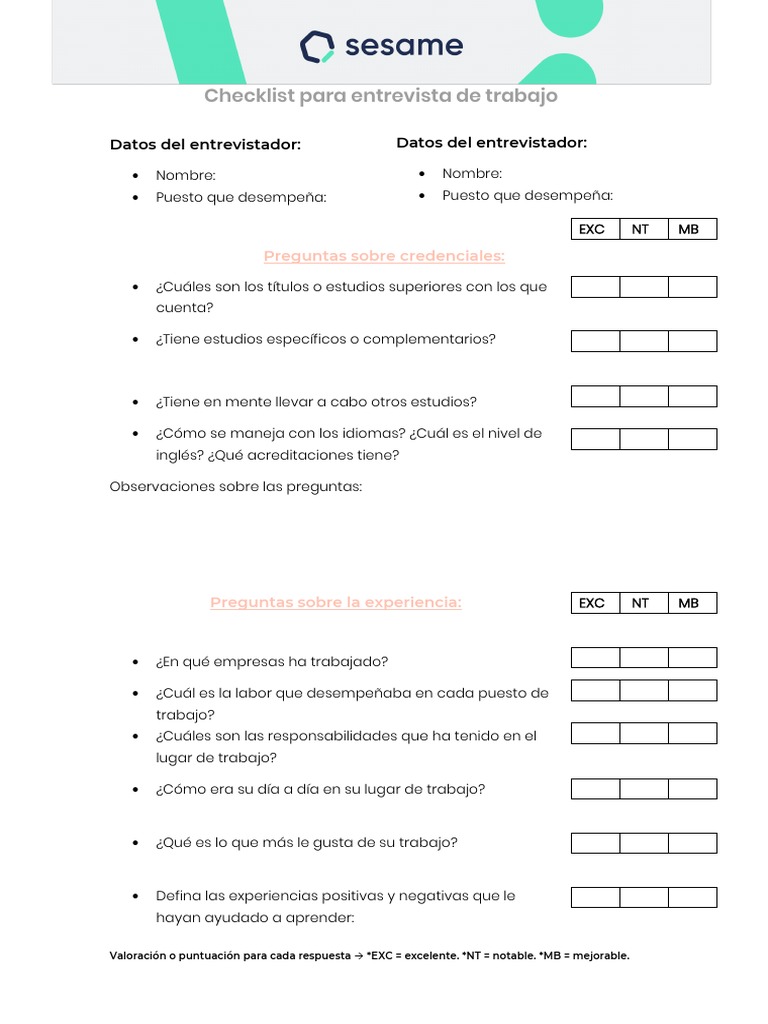 Checklist para Entrevista de Trabajo | PDF | Entrevista de trabajo ...