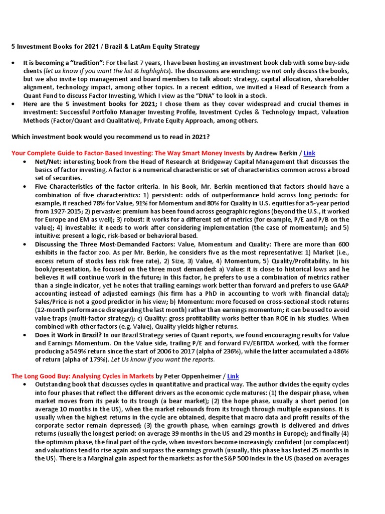 5 Investment Books For 2021 | PDF | Stocks | Investing