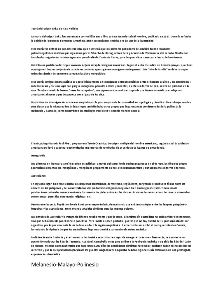 Teoría Del Origen Único de Alex Hrdlicka | PDF