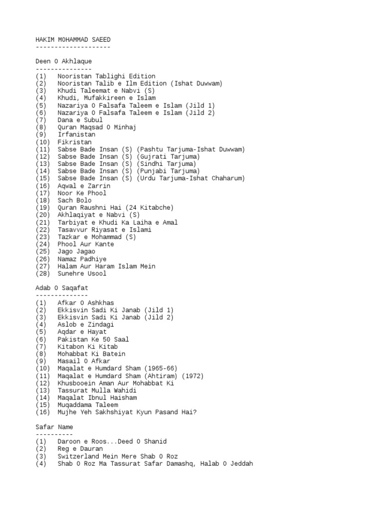 Hakim Mohammad Saeed | PDF | Abrahamic Religions