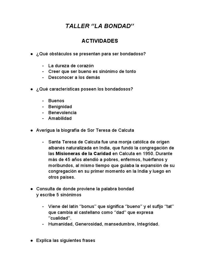 Taller 'La Bondad'' | PDF