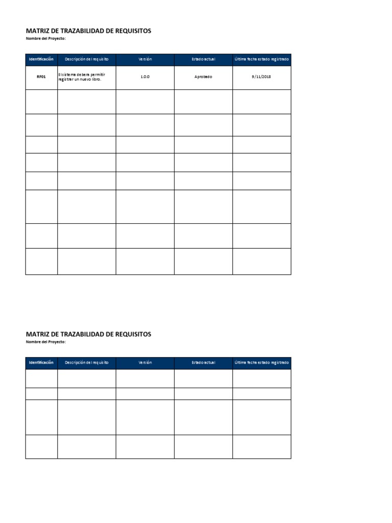 Plantilla Matriz de Trazabilidad | PDF