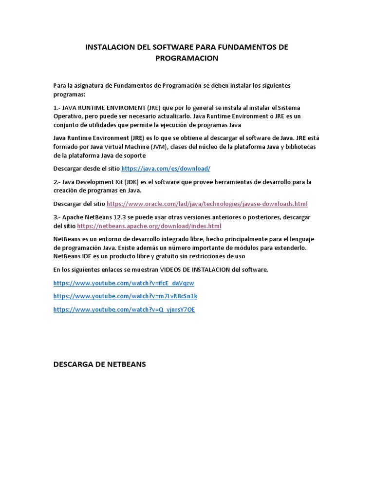 Instalacion JDK y NetBeans | PDF | Java (lenguaje de programación) | Aplicaciones y software