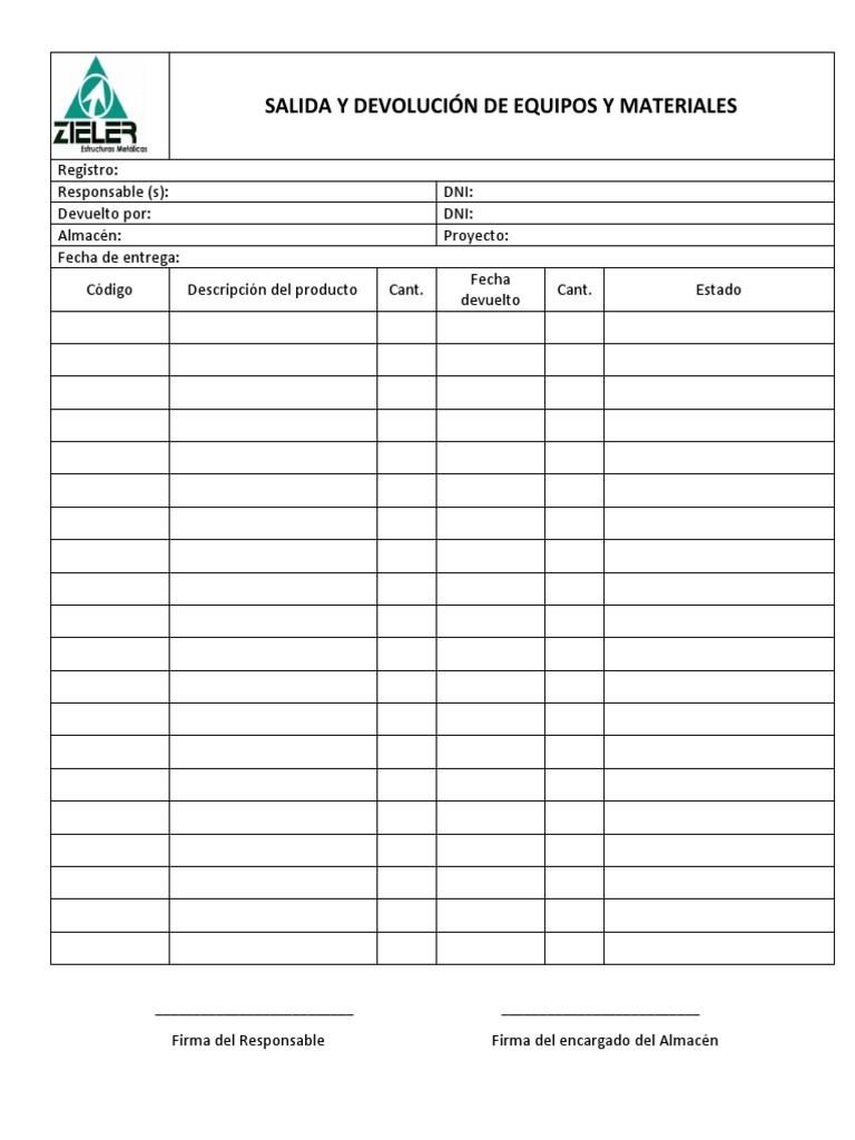 Formatos de Salida y Devolución de Equipos y Materiales | PDF
