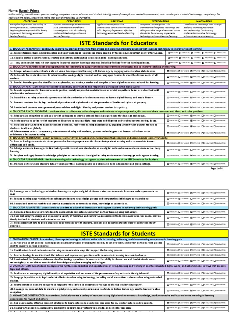 Iste Standards Self Assessment 1 | PDF | Learning | Teachers