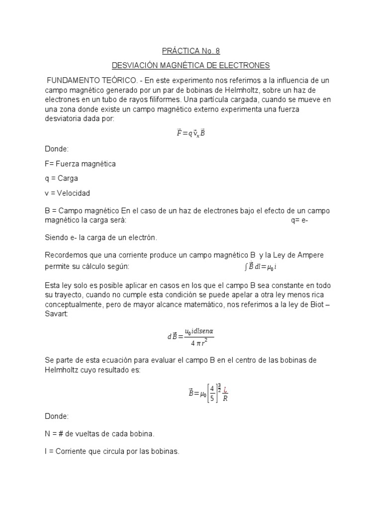 Practica #8 (LABORATORIO FISICA) | Download grátis PDF | Campo magnético | Electrón