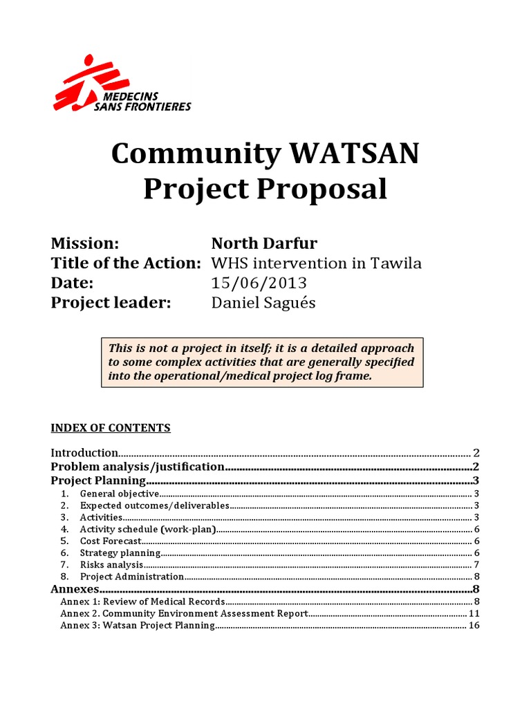 Whs Project Proposal Tawila | PDF | Wash | Drinking Water