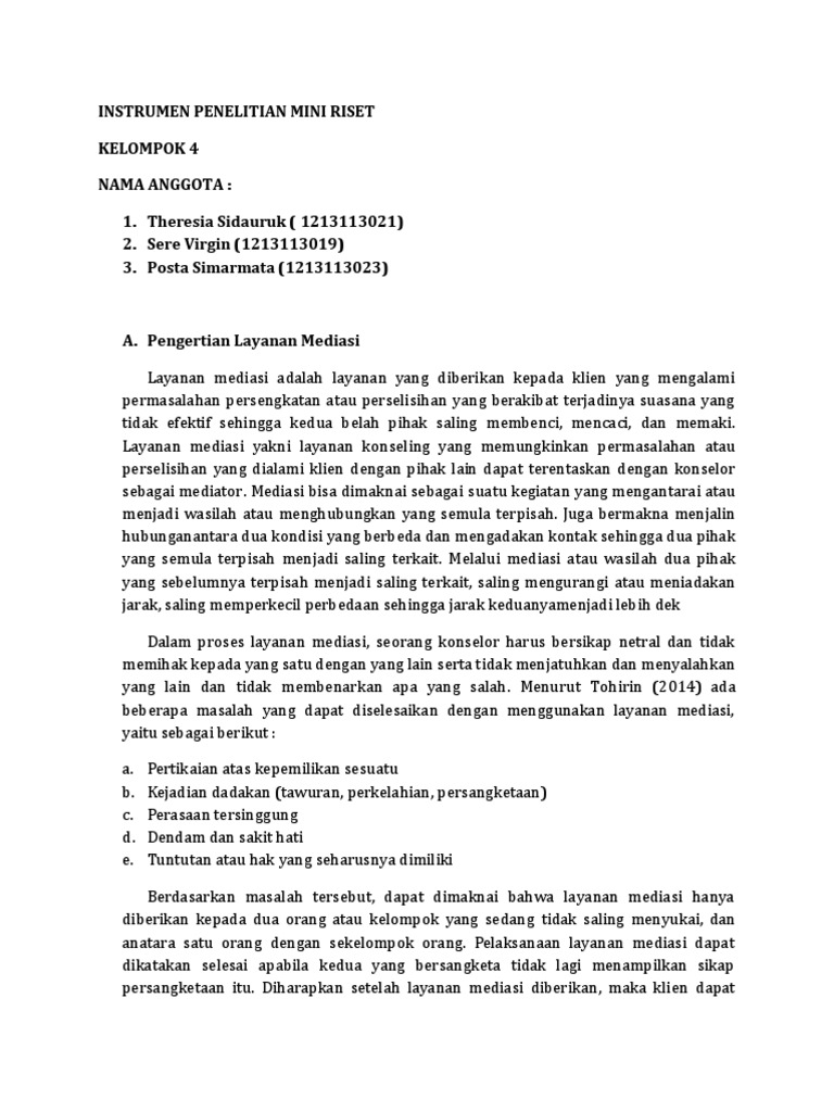Instrumen Penelitian Mini Riset | PDF