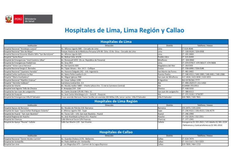 Hospitales de Lima Lima Region y Callao | PDF | Lima | América del Sur
