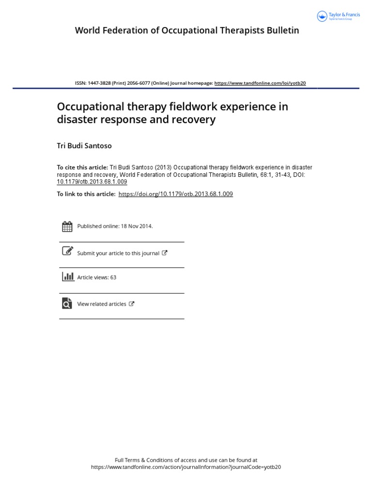 Occupational Therapy Fieldwork Experience in Disaster Response and ...