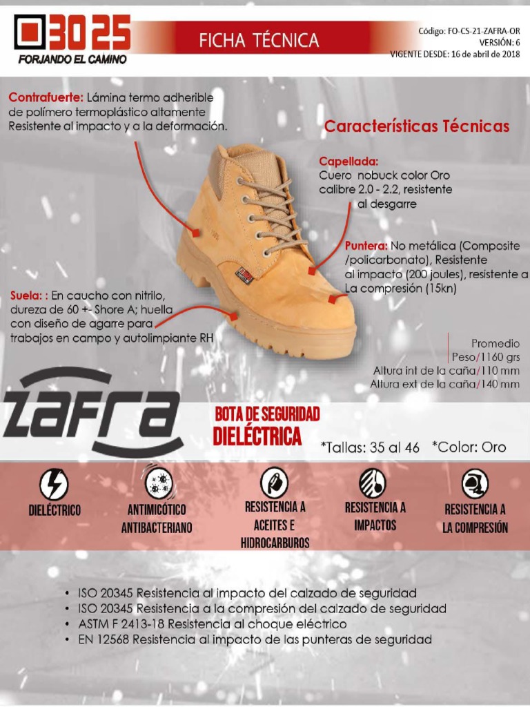 Ficha Tecnica Calzado 3025 Zafra Oro | PDF
