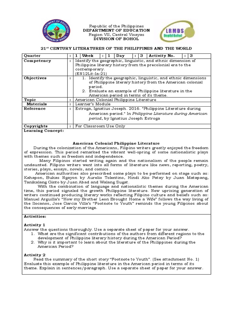 Week 1 DAY 3 - 21st | Descargar gratis PDF | Philippines