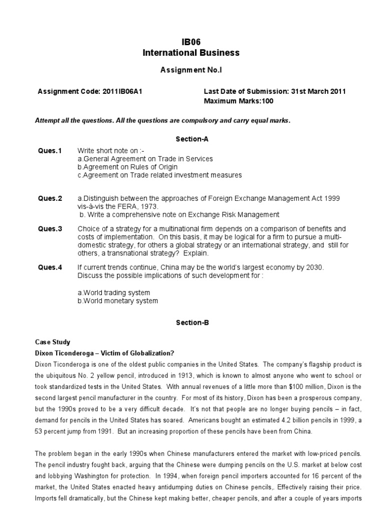 International Business Assignment Focuses on Globalization's Impact on ...