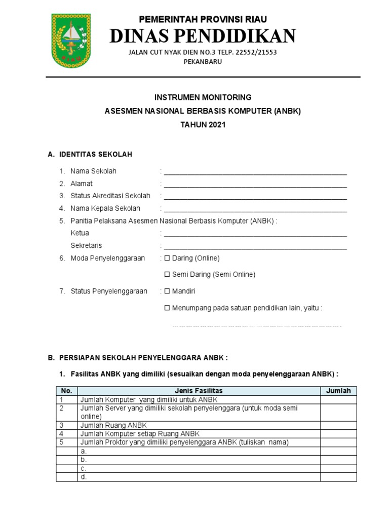 Instrumen Monitoring ANBK 2021 | PDF