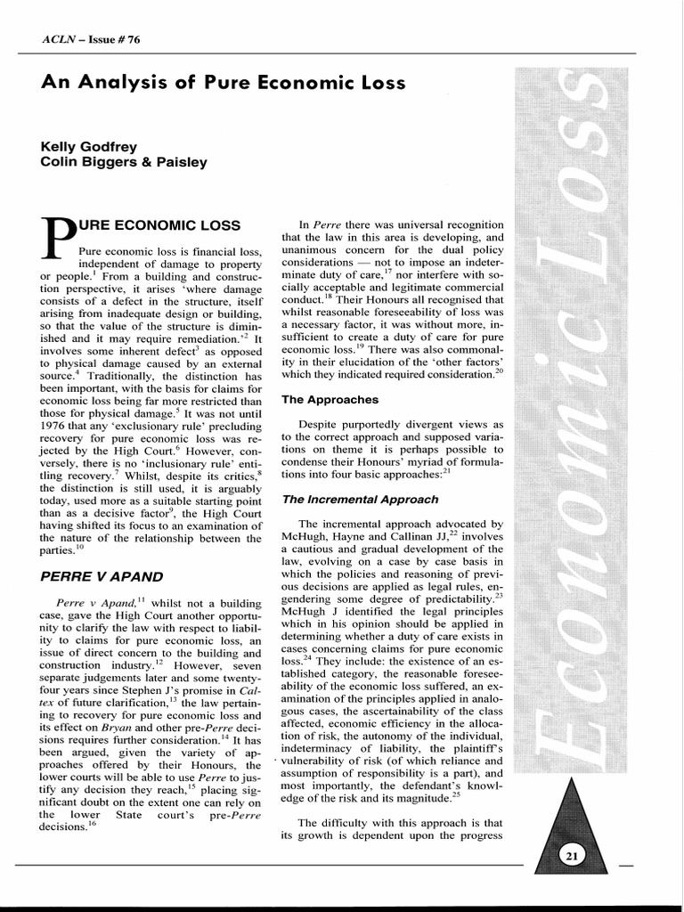 An Analysis of Pure Economic Loss | Download Free PDF | Negligence ...