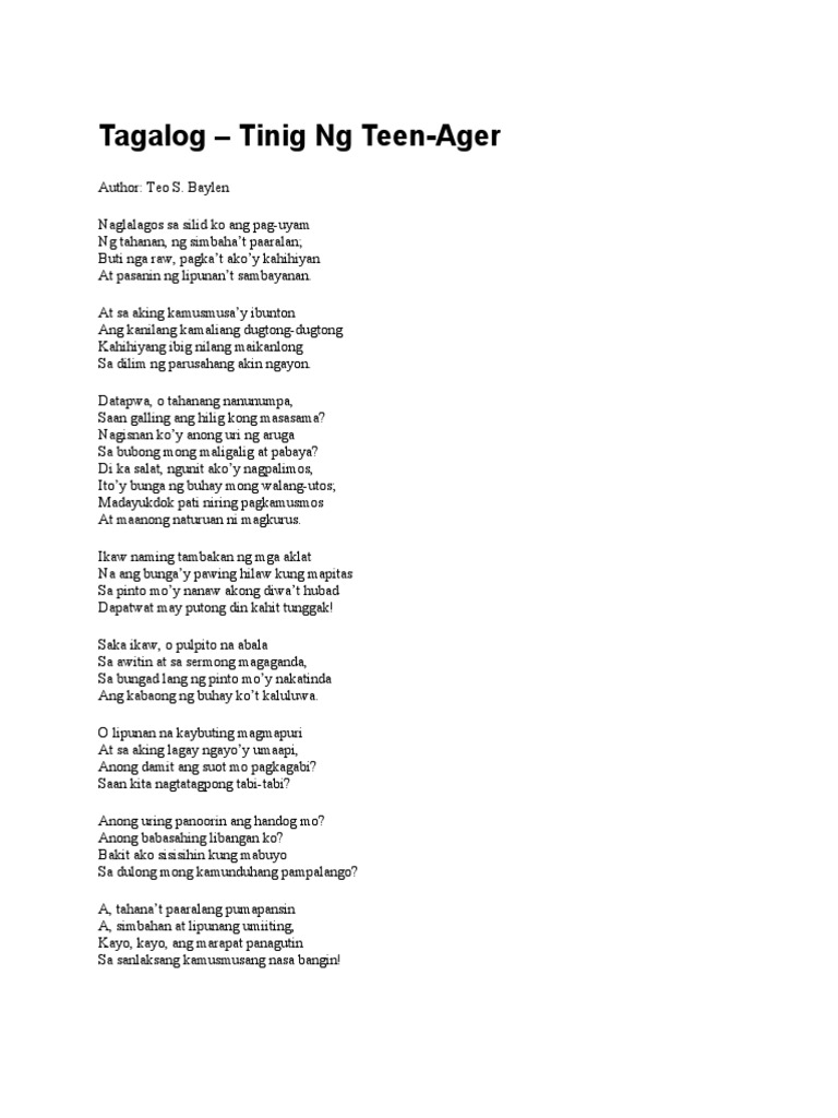 Ang Teen-Ager Ni Teo S. Baylen | PDF