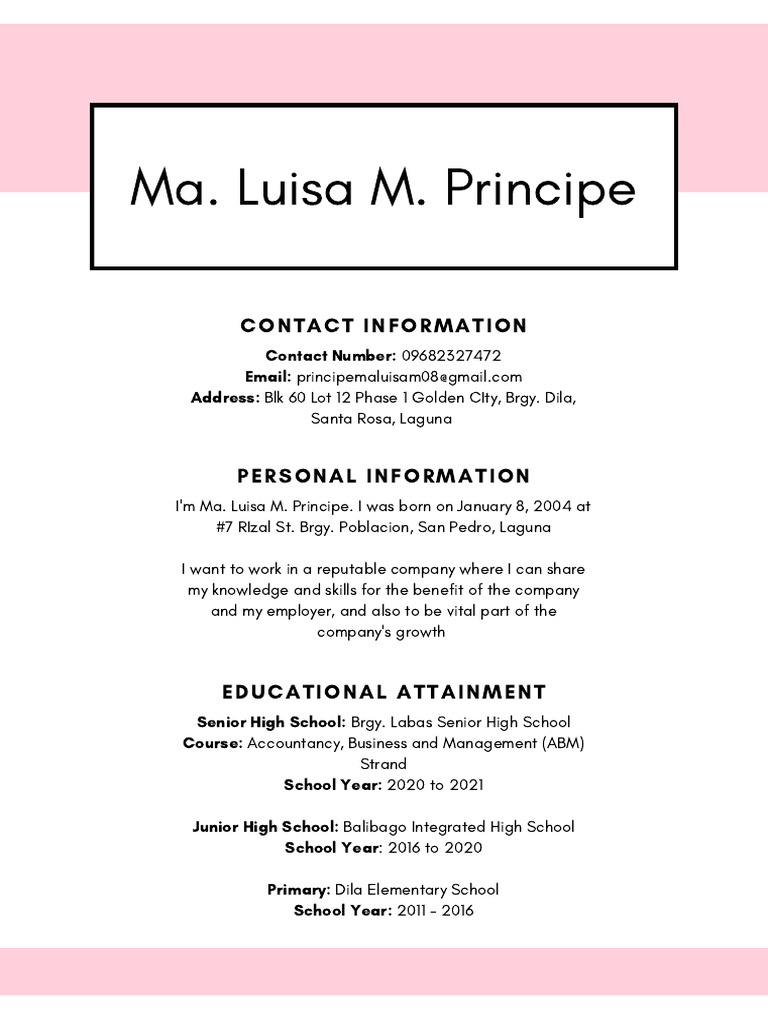 Ma. Luisa M. Principe: Contact Information | PDF