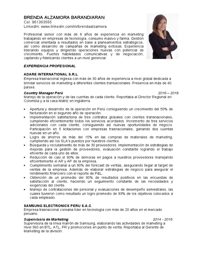 CV Brenda Alzamora | PDF | Marketing | Samsung