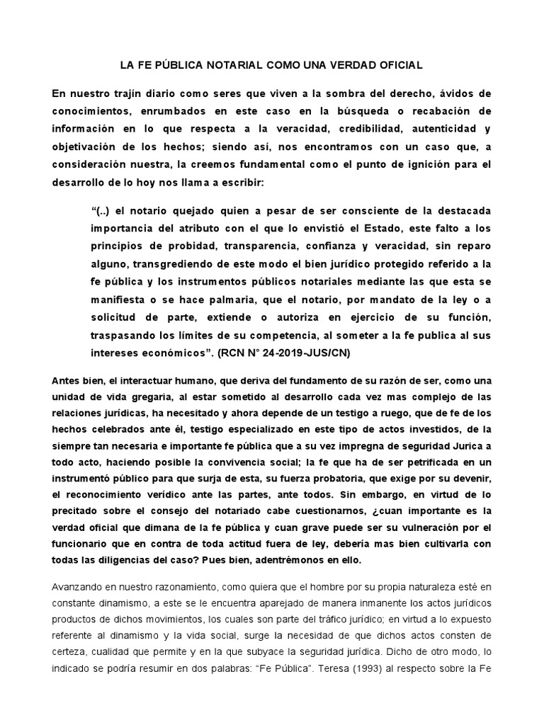 Ensayo Sobre La Fe Publica Notarial | PDF | Verdad | Justicia