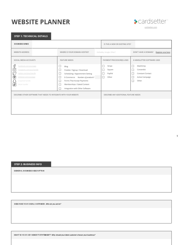 Website Planner - Downloadable | PDF | Websites | Menu