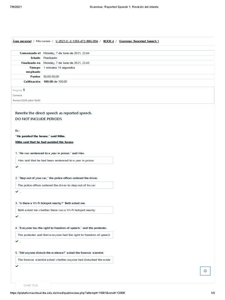 Grammar - Reported Speech 1 - Revisión Del Intento | PDF