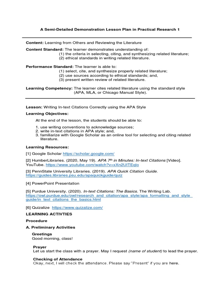 Research Citation Skills Lesson | PDF | Citation | Apa Style