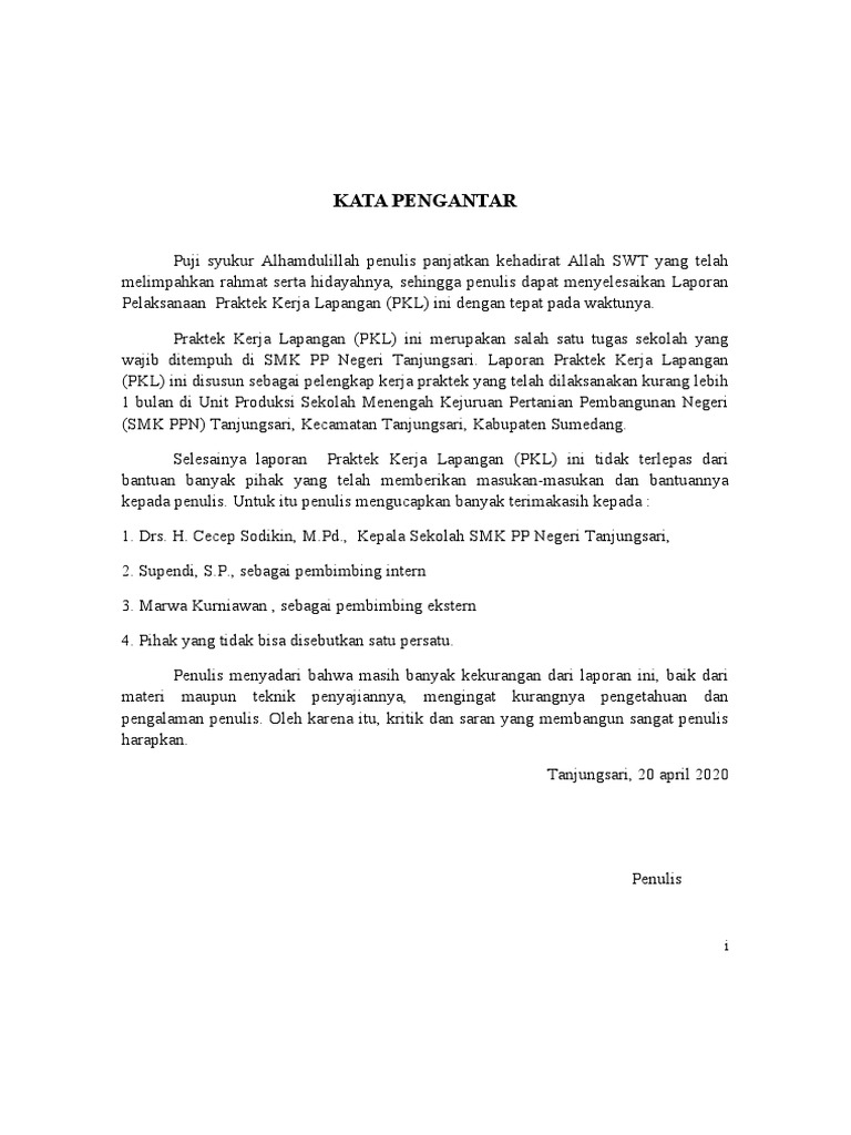 Laporan PKL AGRIBISNIS TANAMAN KANGKUNG Di Unit Produksi SMK PPN TANJUNGSARI | PDF