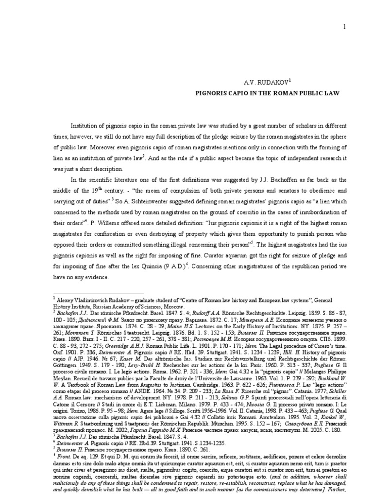 Rudakov A. Pignoris Capio in The Roman Public Law | PDF | Magistrate ...