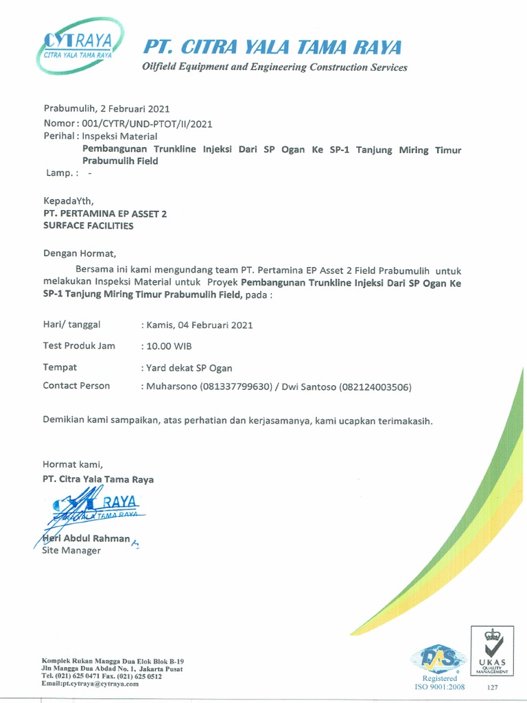 Undangan Inspeksi Material Ogan 04-02-2021 | PDF