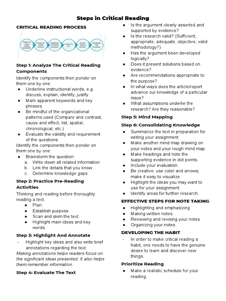 CRWT111 - Prelim - Lec - 3 Steps in Critical Reading | PDF | Knowledge ...