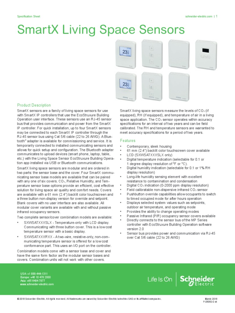 SmartX Living Space Sensor - EcoStruxure Building - Specification Sheet ...