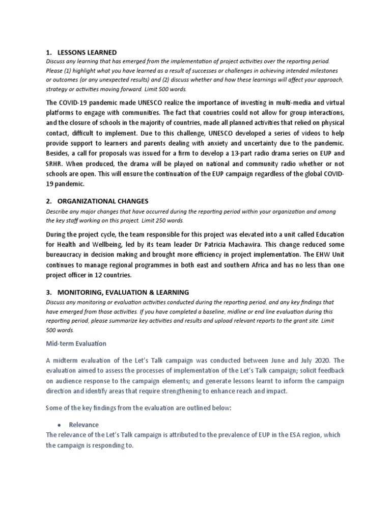 Lessons Learned: Mid-Term Evaluation | Download Free PDF | Evaluation ...