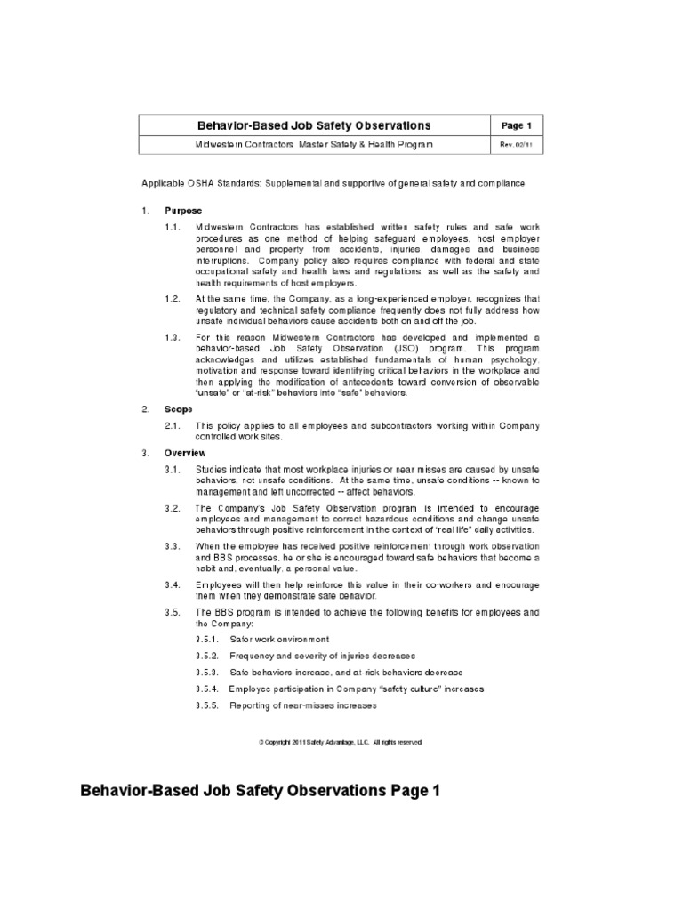Behavior Based Job Safety Observations | PDF | Personal Protective ...
