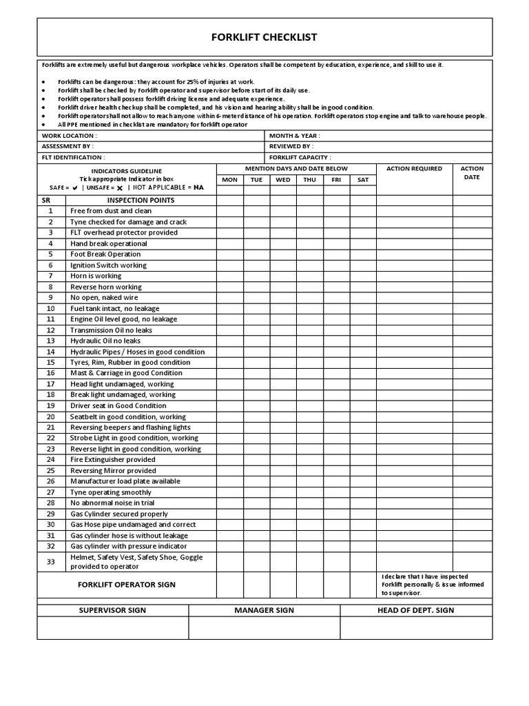 Forklift Checklist: SR Inspection Points | PDF | Forklift ...