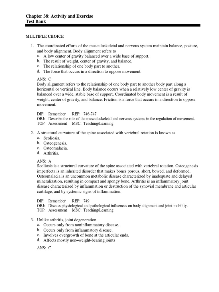 Chapter 38 Test Bank | PDF | Strength Training | Nursing