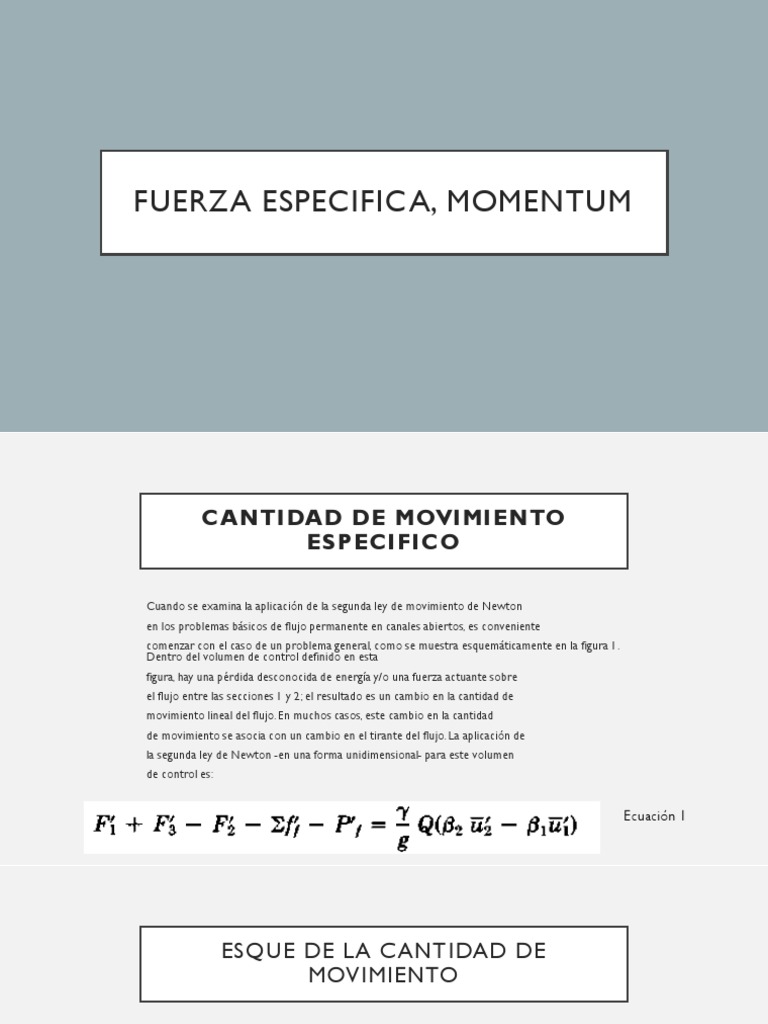 Fuerza Especifica, Momentum | PDF | Agua | Fuerza