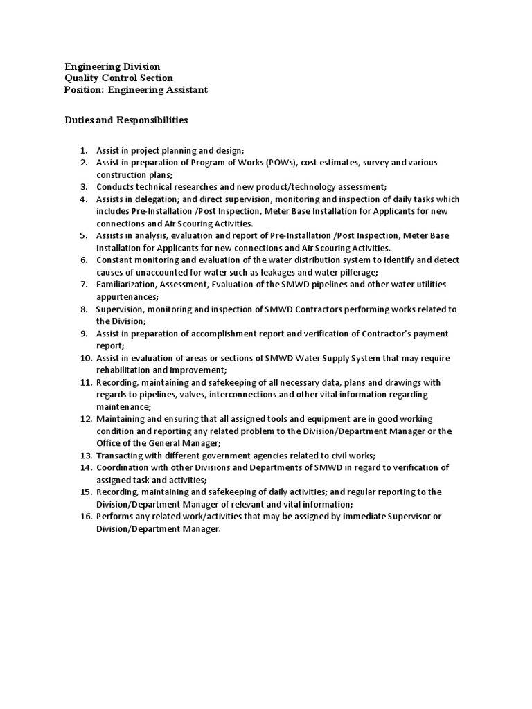 Engg - Quality Control Engg Asst | PDF