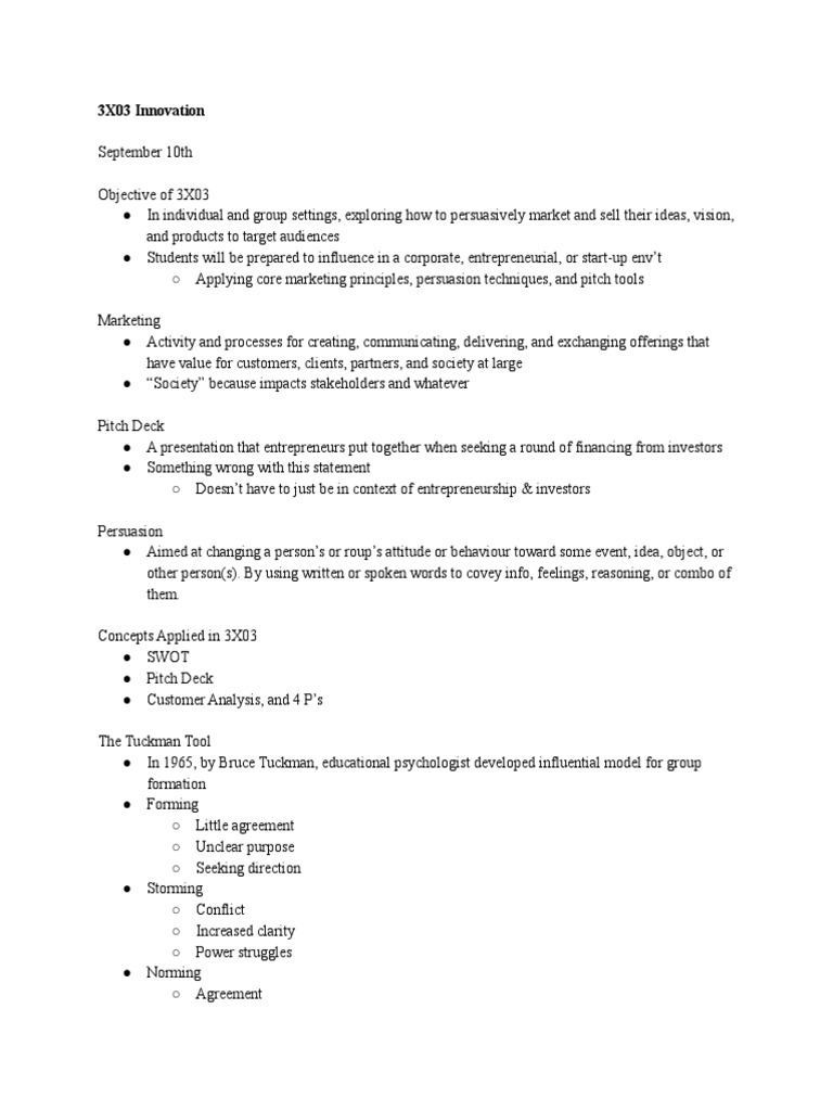 3X03 Innovation Class Notes | PDF | Marketing | Advertising