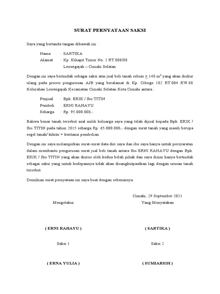 Surat Pernyataan Saksi | PDF