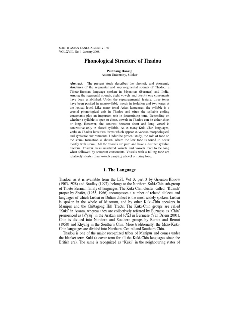Phonological Structure of Thadou-2 | PDF | Syllable | Tone (Linguistics)