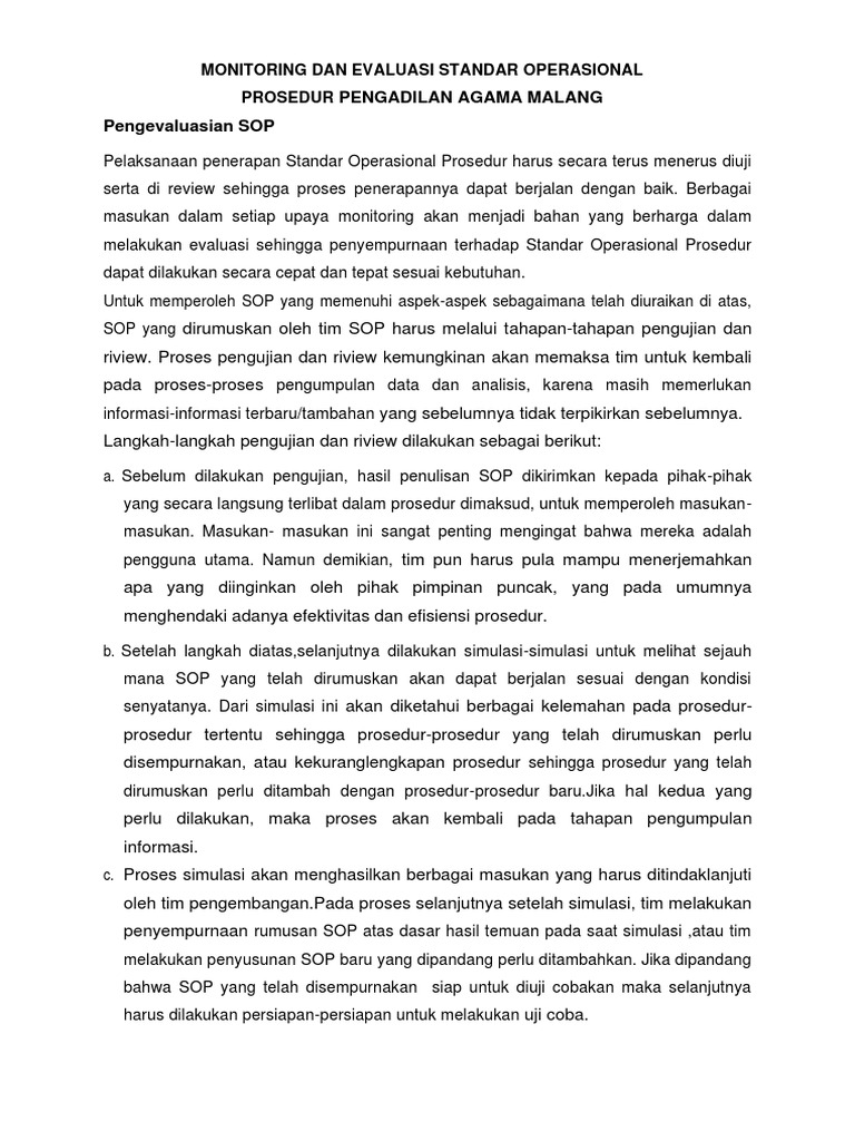 Laporan Monev SOP Pengadilan Agama Malang | PDF | Bisnis | Pengembangan ...