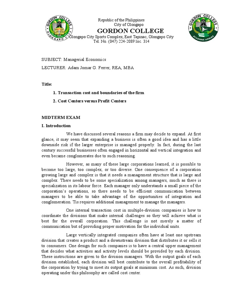 Managerial Economics Module 5 | PDF | Learning | Business